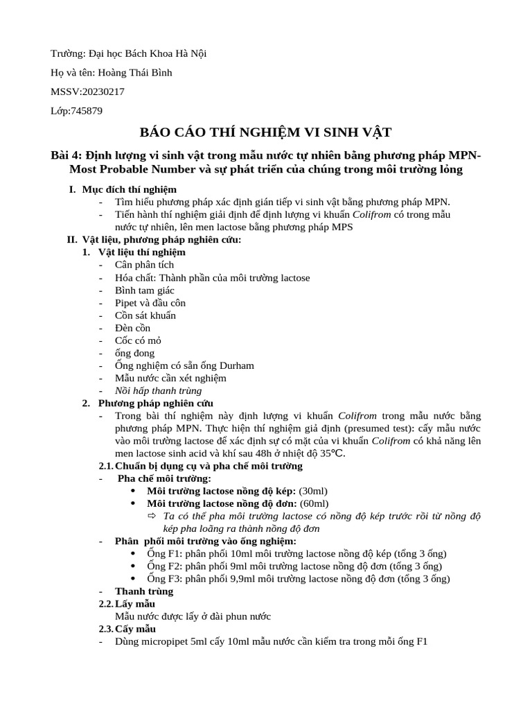 Báo Cáo TN VSV Bài 4 | PDF