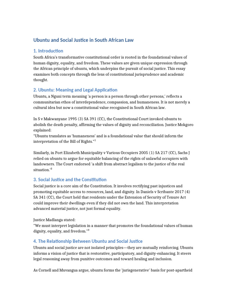 Ubuntu and Social Justice UNISA 15 Marks | PDF | Justice | Crime & Violence