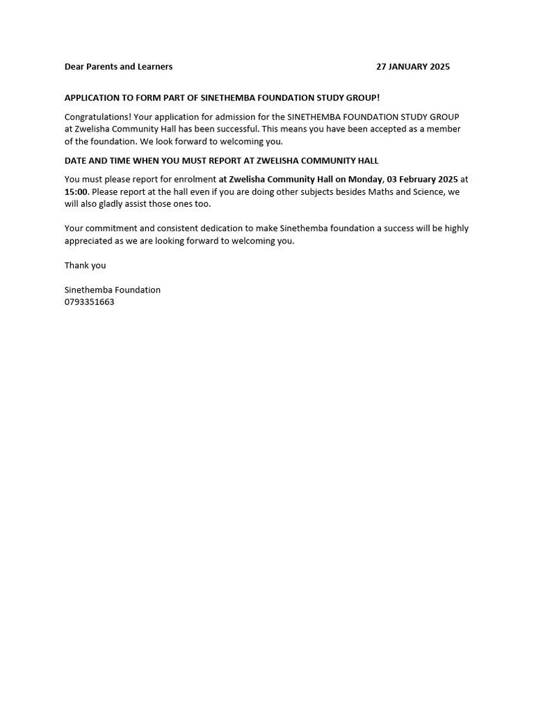 Dear Parents and Learners 27 JANUARY 2025 | PDF