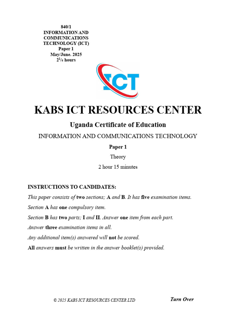 840 Set 2 Uce Ict Pp1 2025 | PDF | Information And Communications Technology