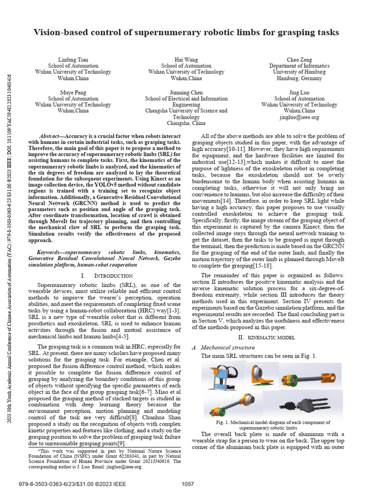 @vision-Based Control of Supernumerary Robotic Limbs For Grasping Tasks ...