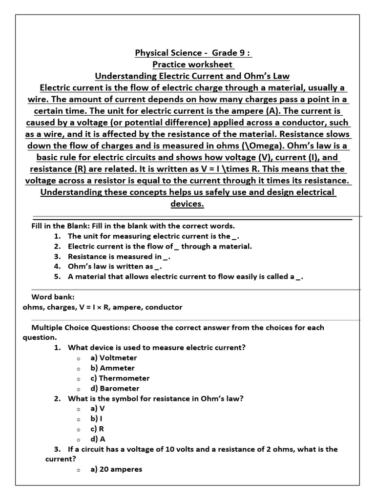 G9 Worksheet Quiz3 May-1 | PDF | Series And Parallel Circuits ...