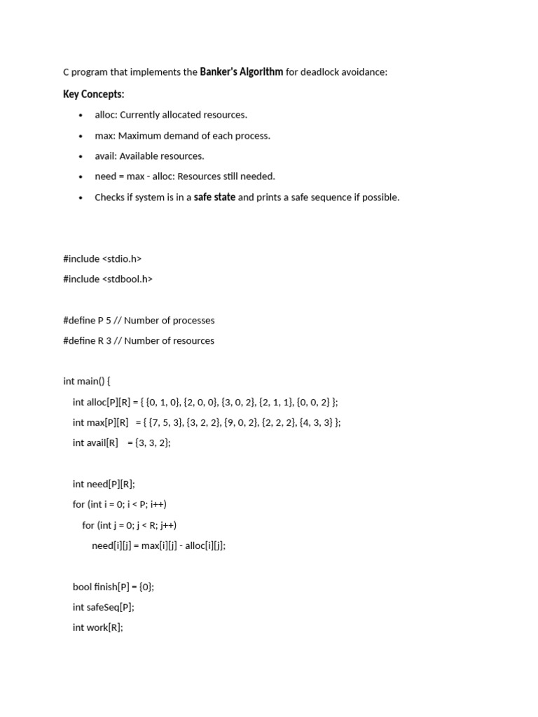 C Program That Implements The Banker | PDF