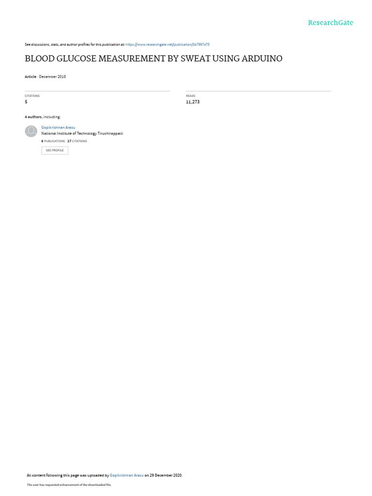 Blood Glucose Measurement by Sweat Using Arduino: December 2018 | PDF ...