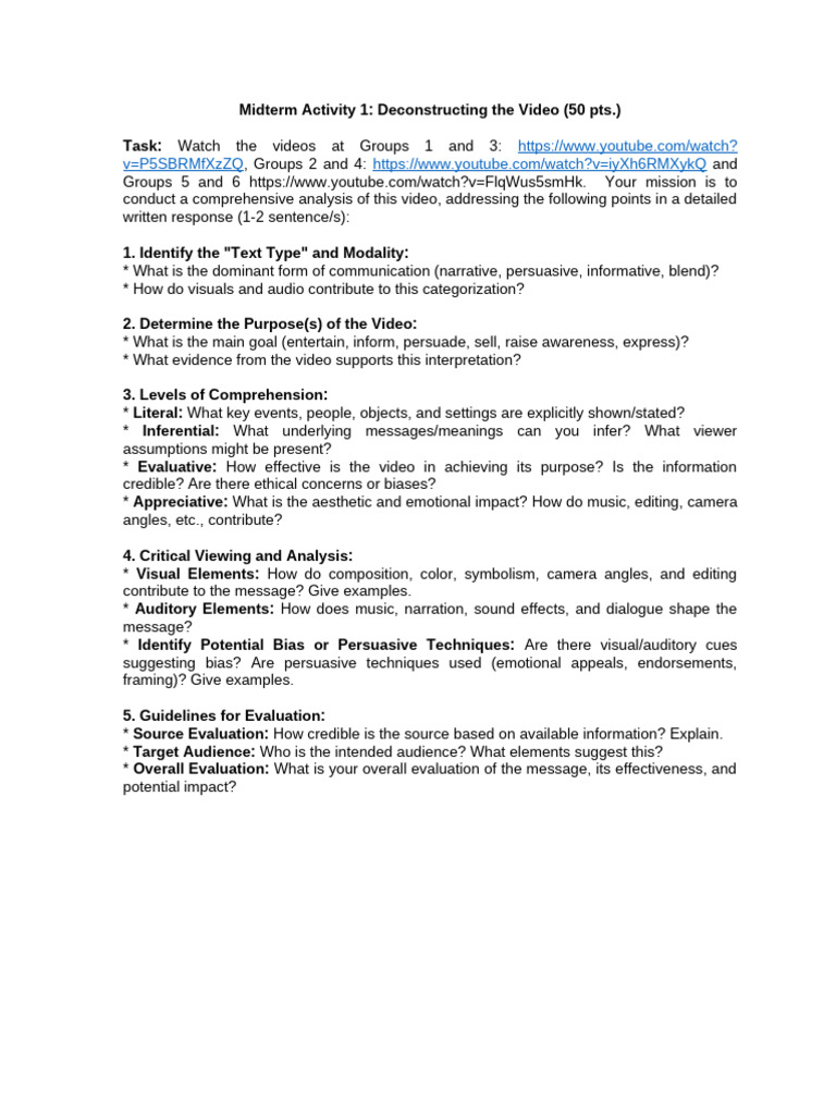 Midterm Activity 1 Deconstructing The Video | PDF