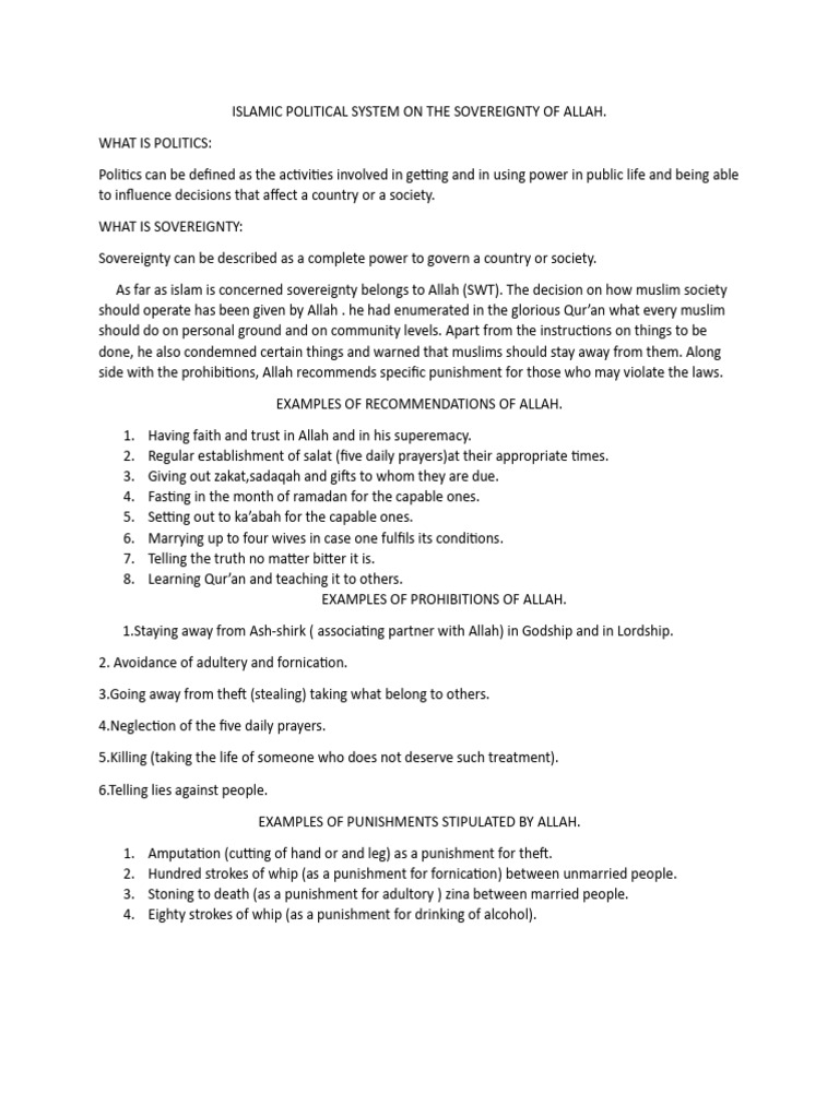 Islamic Political System On The Sovereignty of Allah | PDF