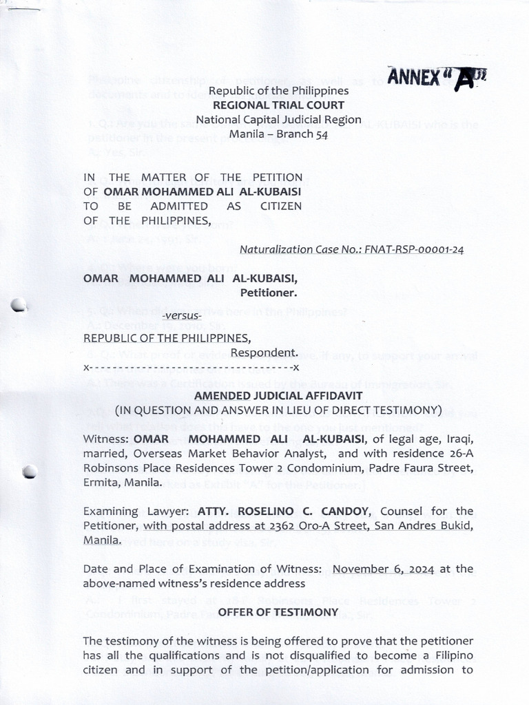 Annex A Amended Judicial Affidavit - A Kubaisi Fnat RSP 0001 2024 PDF | PDF