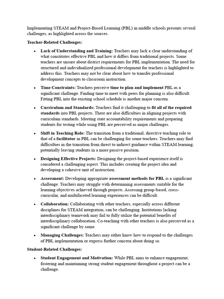 Challenges in STEAM PBL for Teachers | PDF | Teachers | Curriculum