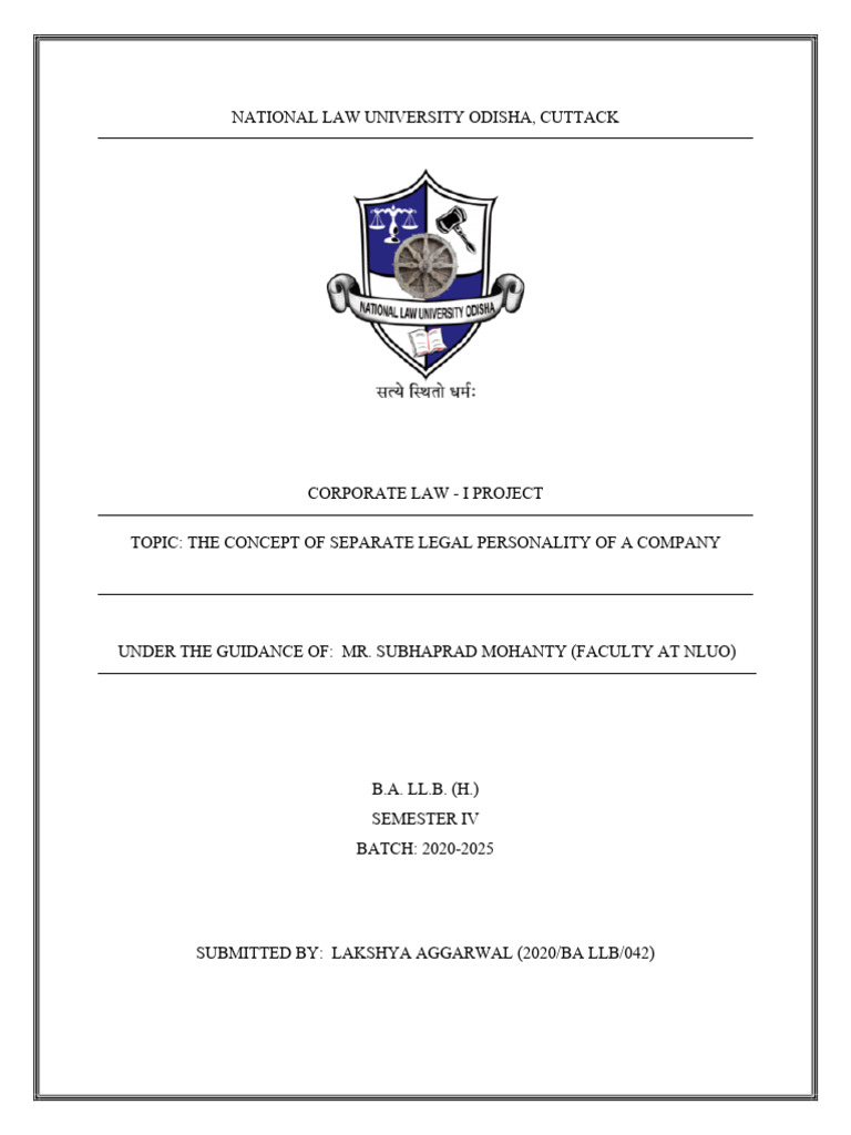The Concept of Separate Legal Personality of A Company | PDF ...