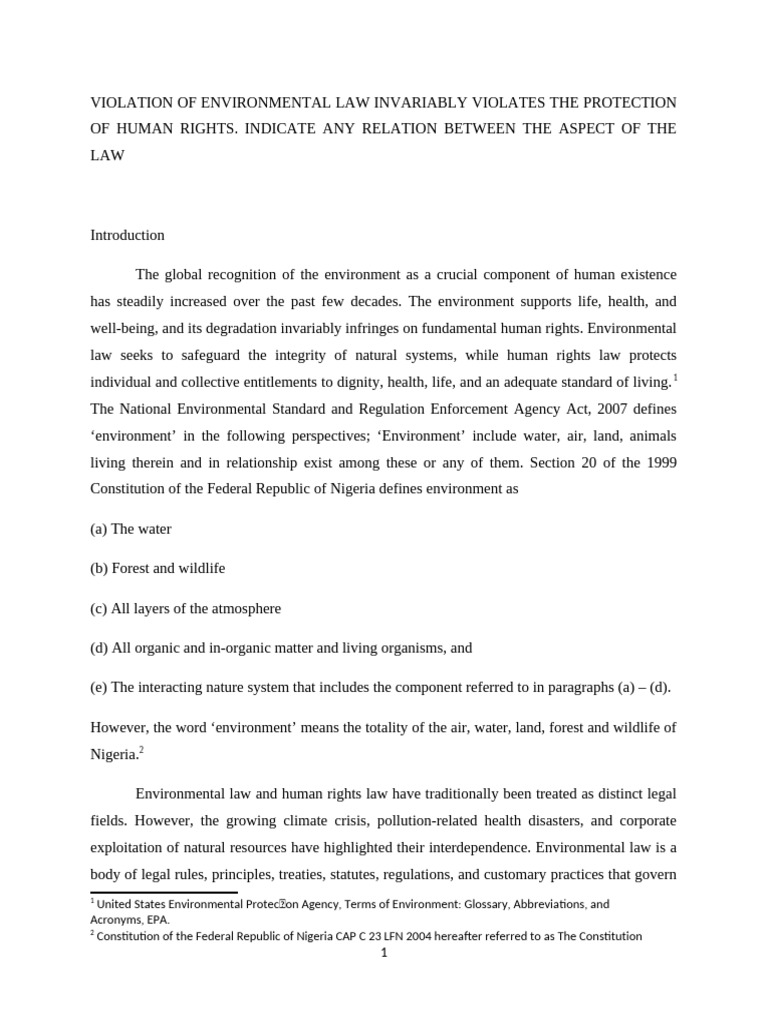 Violation of Environmental Law Invariably Violates The Protection of ...