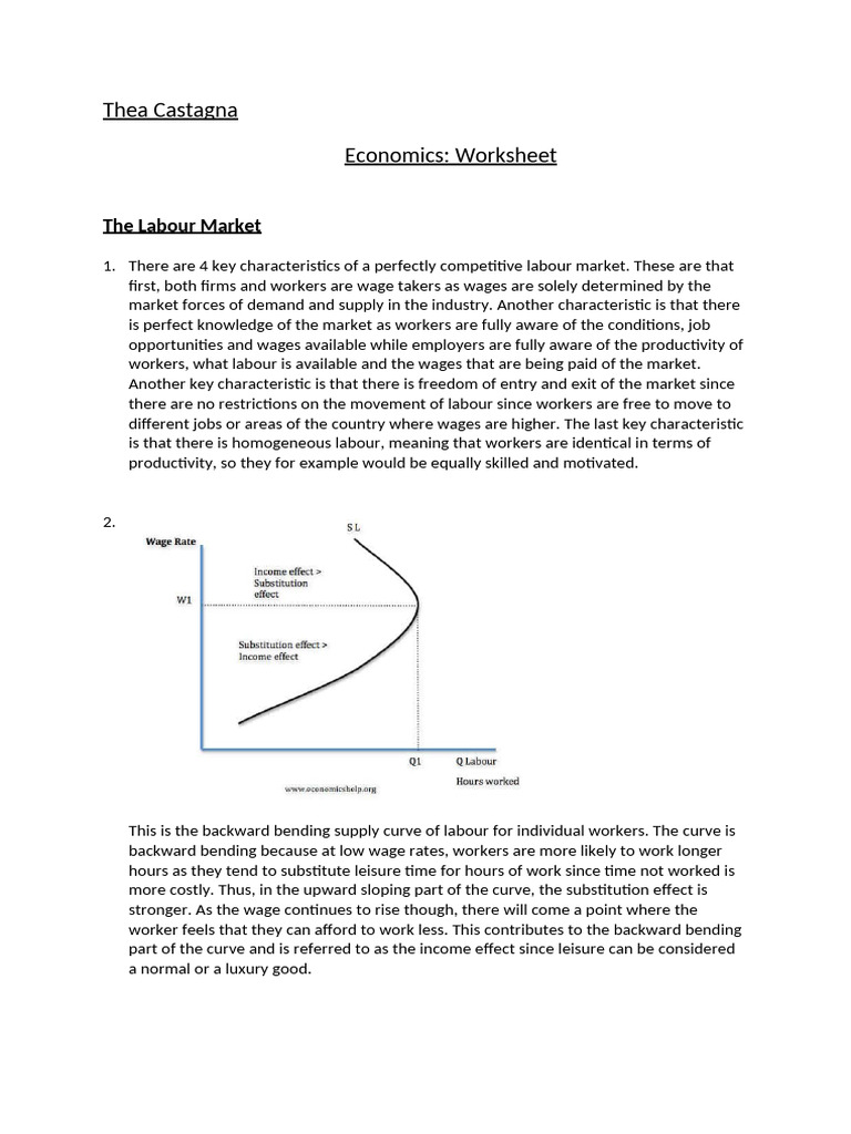 Economics Worksheet Labour Market | PDF | Labour Economics | Supply ...