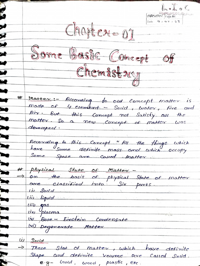 Class11 Chemistry Notes (Chapter - 1) (LIC) | PDF