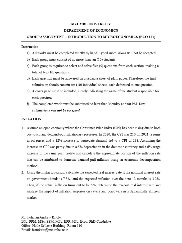 ECO 121 Microeconomics Group Assignment | PDF | Cost Of Living | Inflation