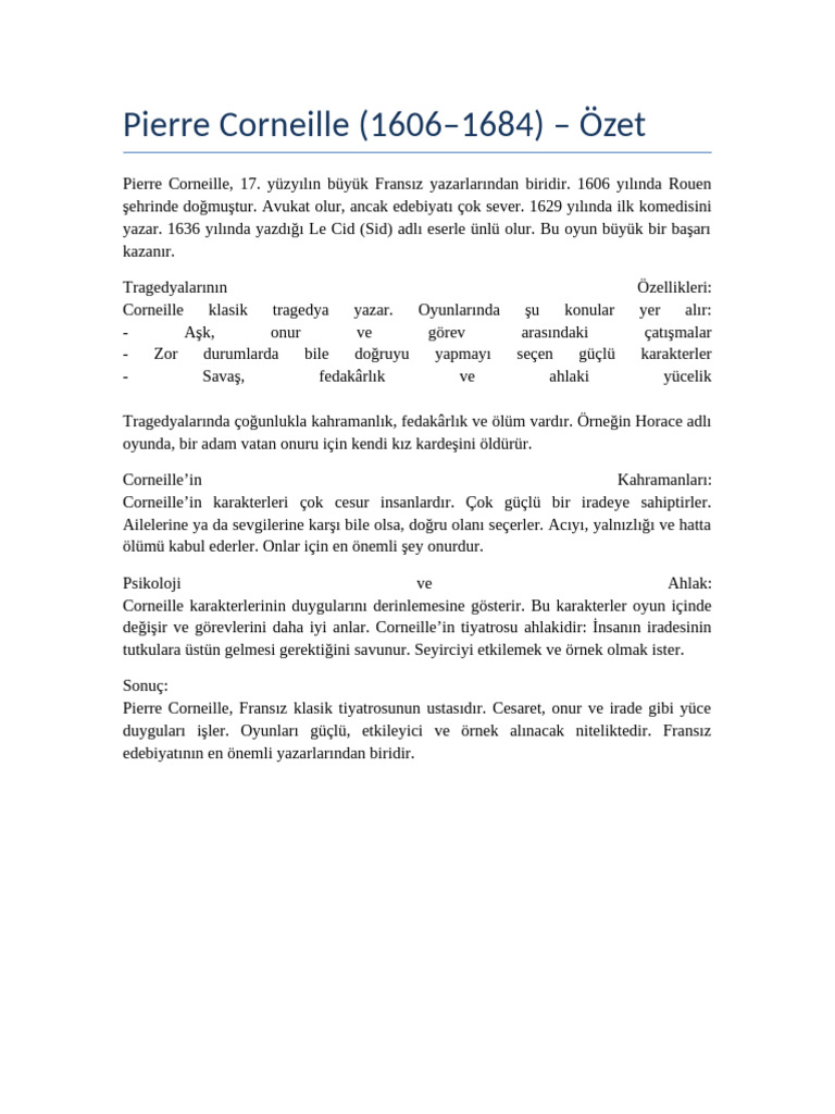 Pierre Corneille Ozet Turkce | PDF