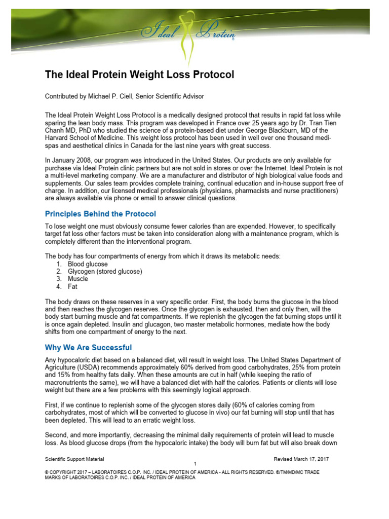 The Ideal Protein Weight Loss Protocol - Packet | PDF | Ketosis | Dieting