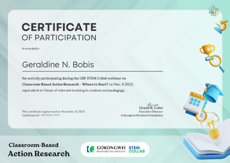 GBF STEM Collab Certificate GBFSC8A-10372 | PDF