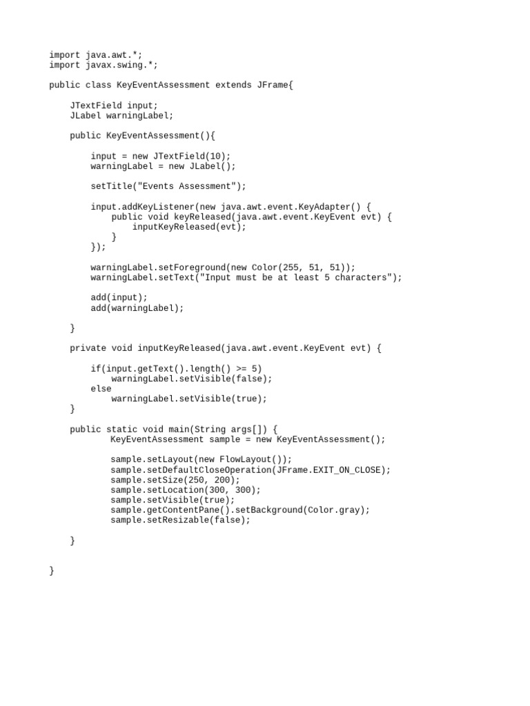 Java Key Event Input Validation GUI | PDF
