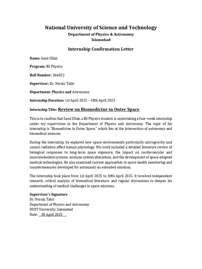 Internship Confirmation Letter | PDF