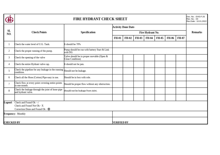 Hydrant Check Sheet | PDF