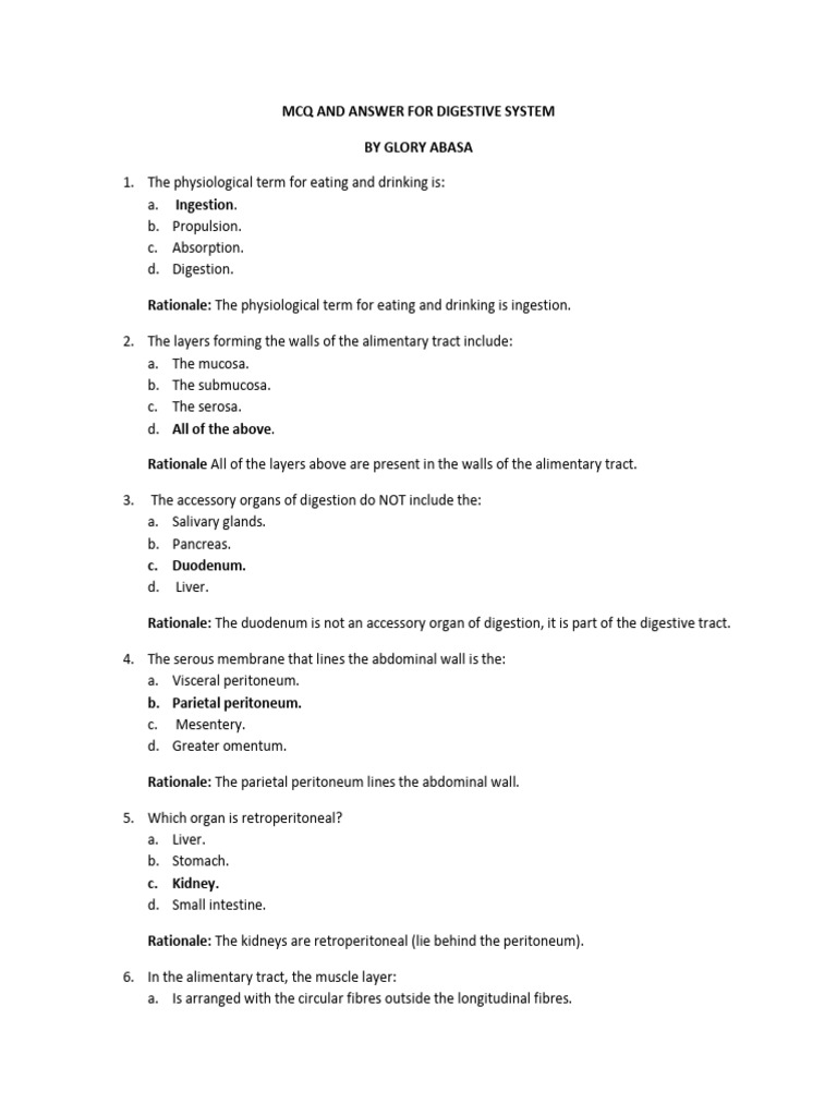 MCQ and Answer For Digestive System | PDF | Hepatitis | Hepatitis B