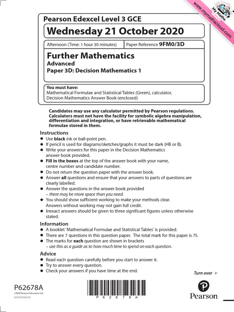 2020 D1 Alevel | PDF | Matrix (Mathematics) | Linear Programming