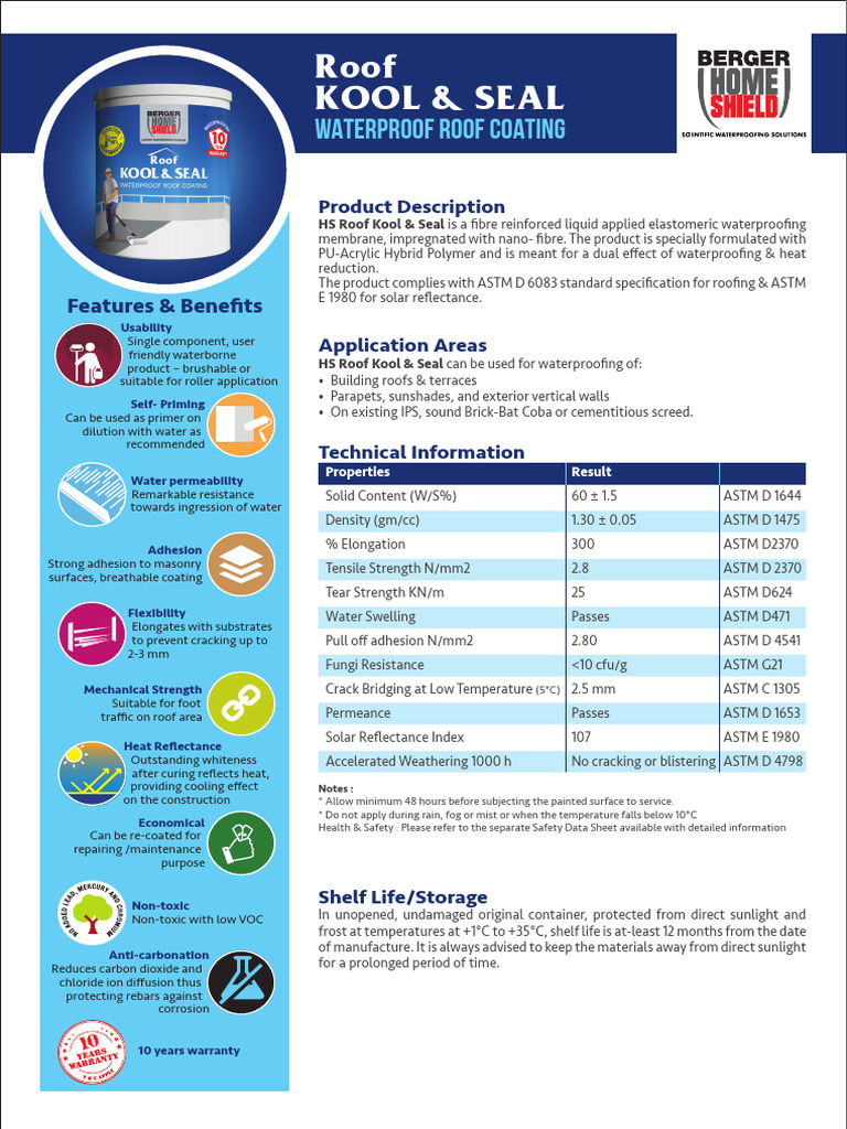 Roof Kool & Seal Data Sheet | PDF | Coating | Mechanical Engineering