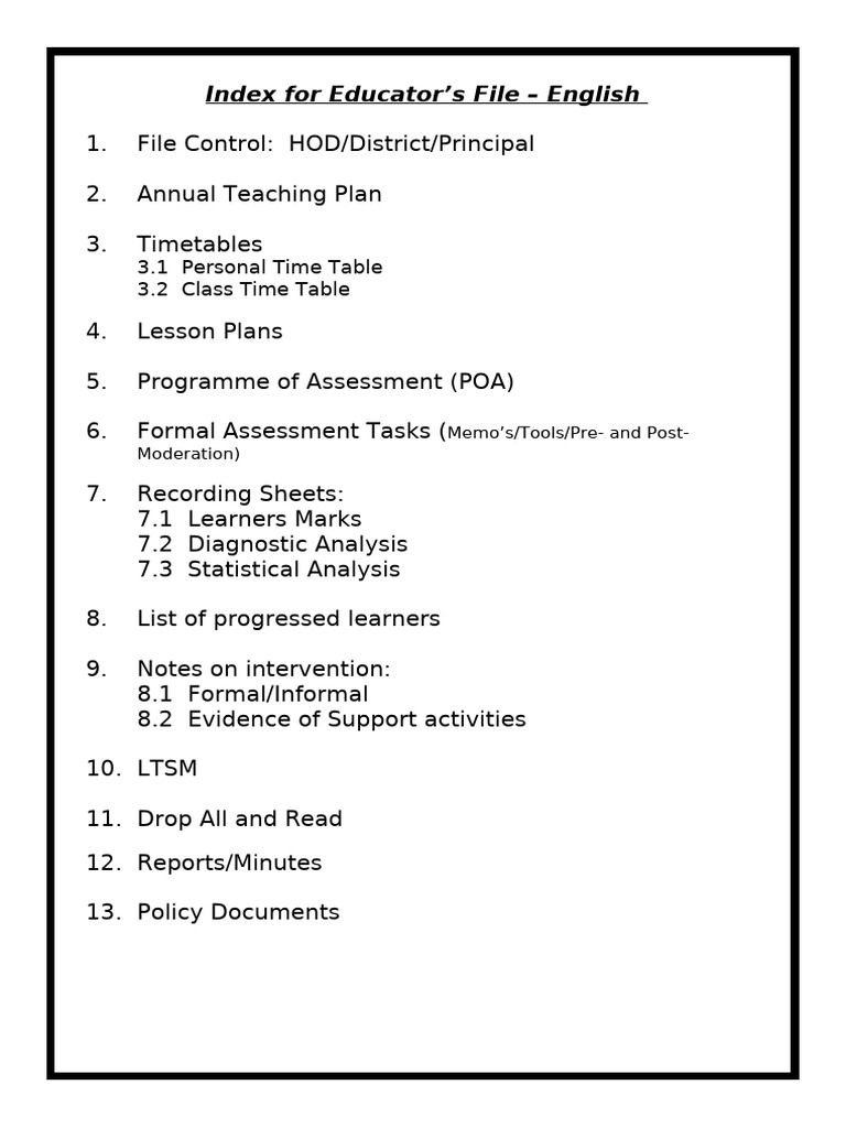 English Teacher File Index & Dividers | PDF