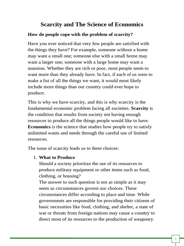 Scarcity and The Science of Economics 2 | PDF | Economics | Gross ...