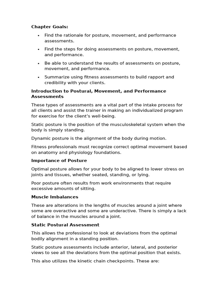 Chapter 12 Posture, Movement, and Performance Assessments | PDF ...