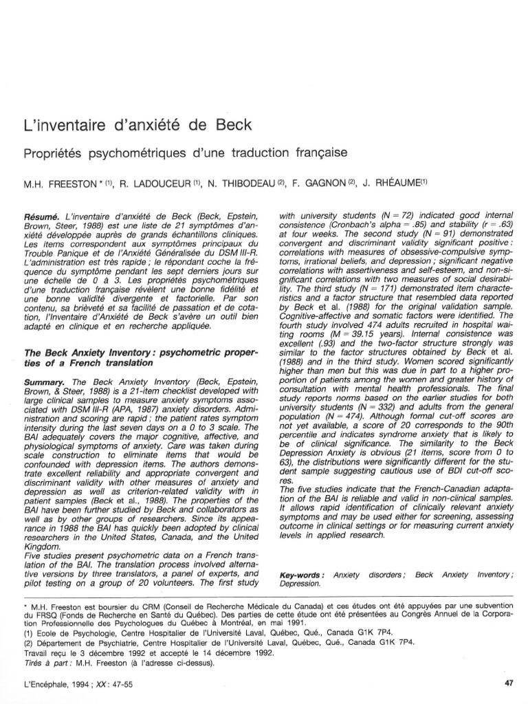 Freeston Et Al. (1994) LEncéphale | PDF