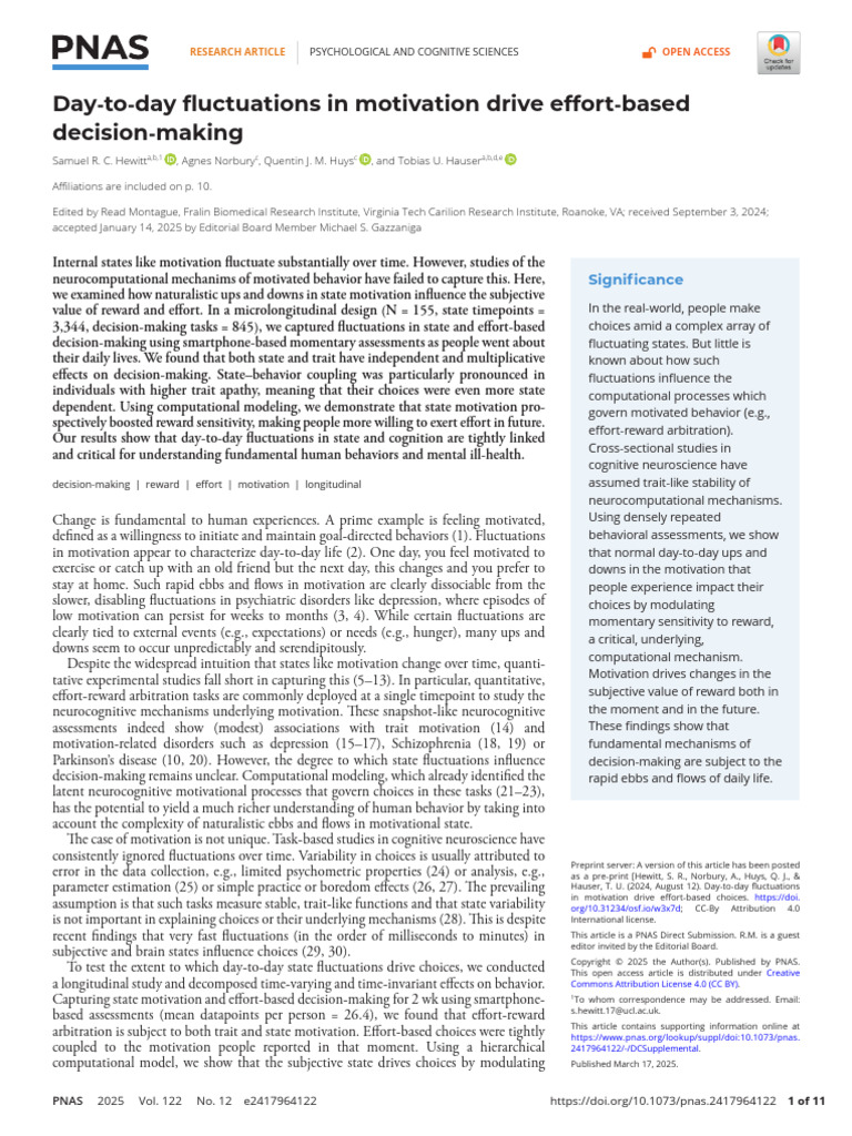Motivation Fluctuations in Decision-Making | PDF | Motivational ...