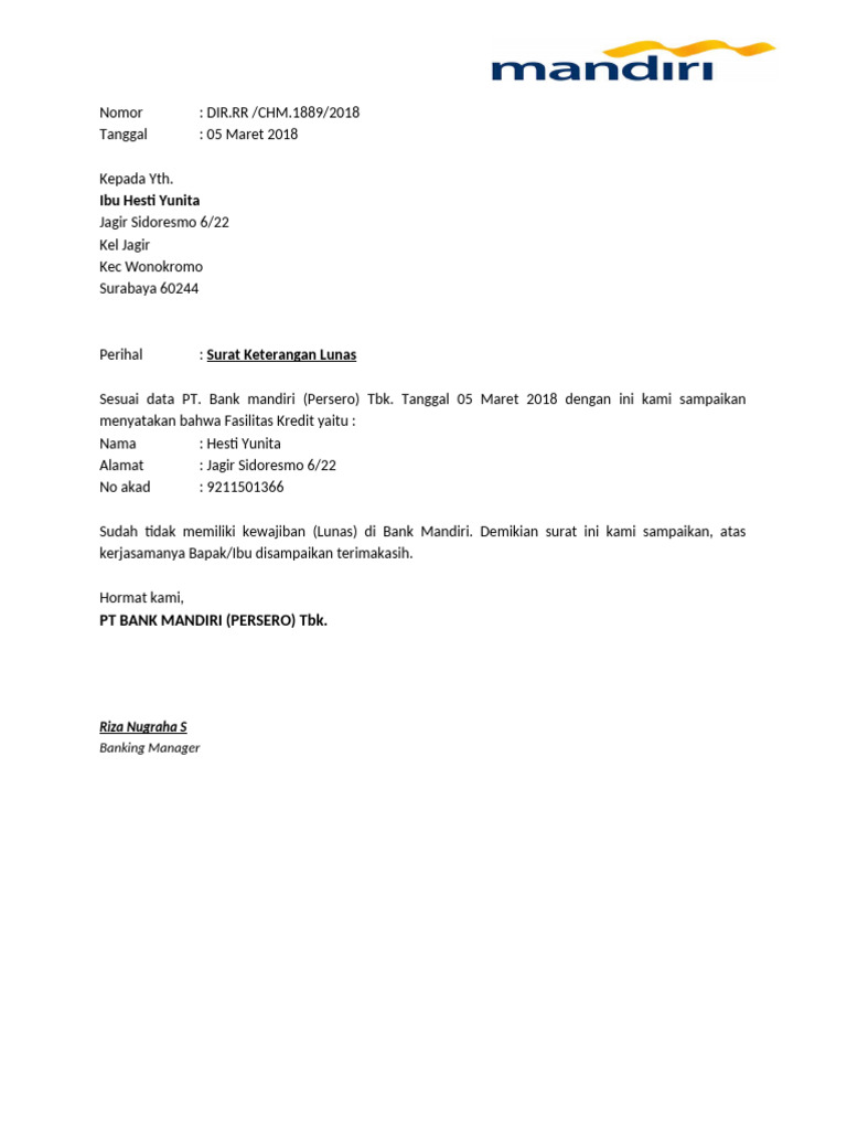 Bukti Lunas CC Mandiri | PDF