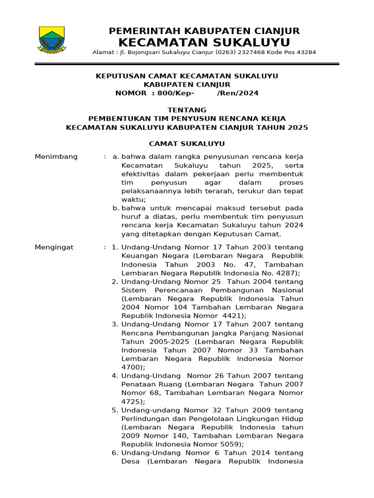 SK Tim Penyusun Renja Tahun 2025 | PDF