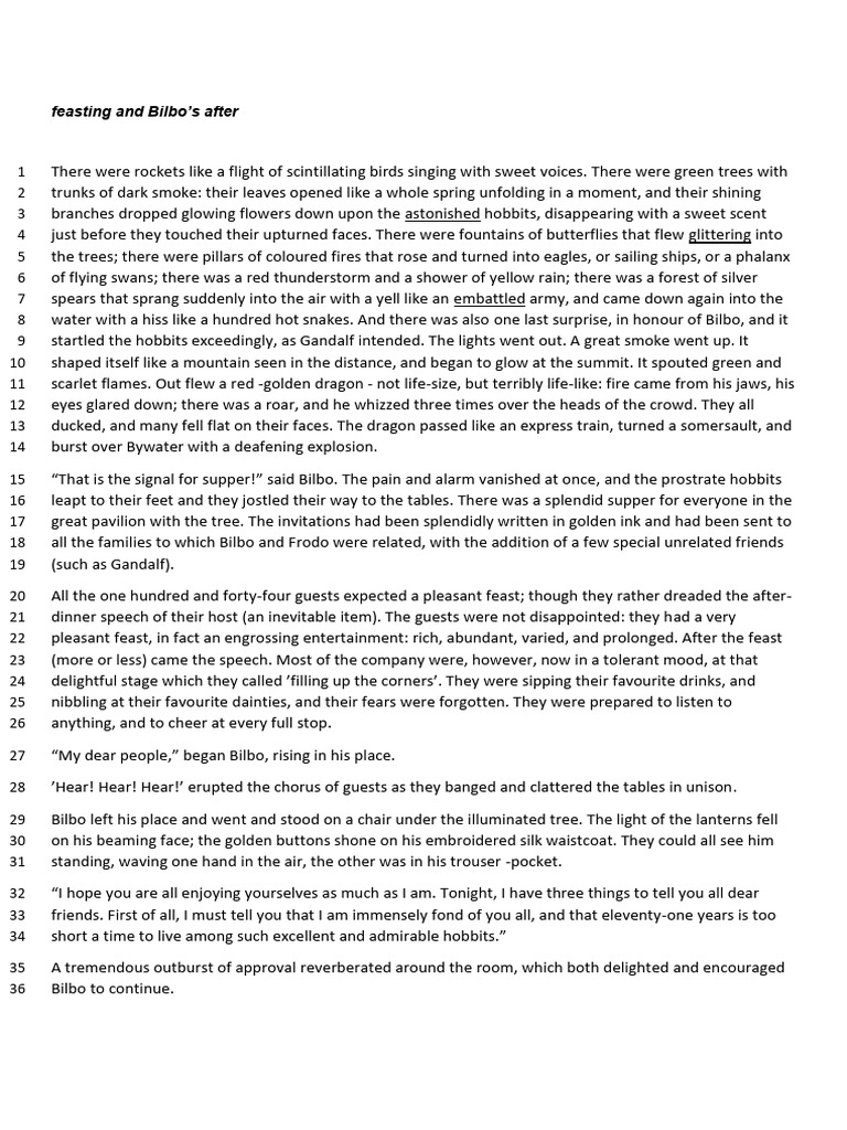 1 English Paper Specimen Lord of The Rings Bilbos Party Extract ...
