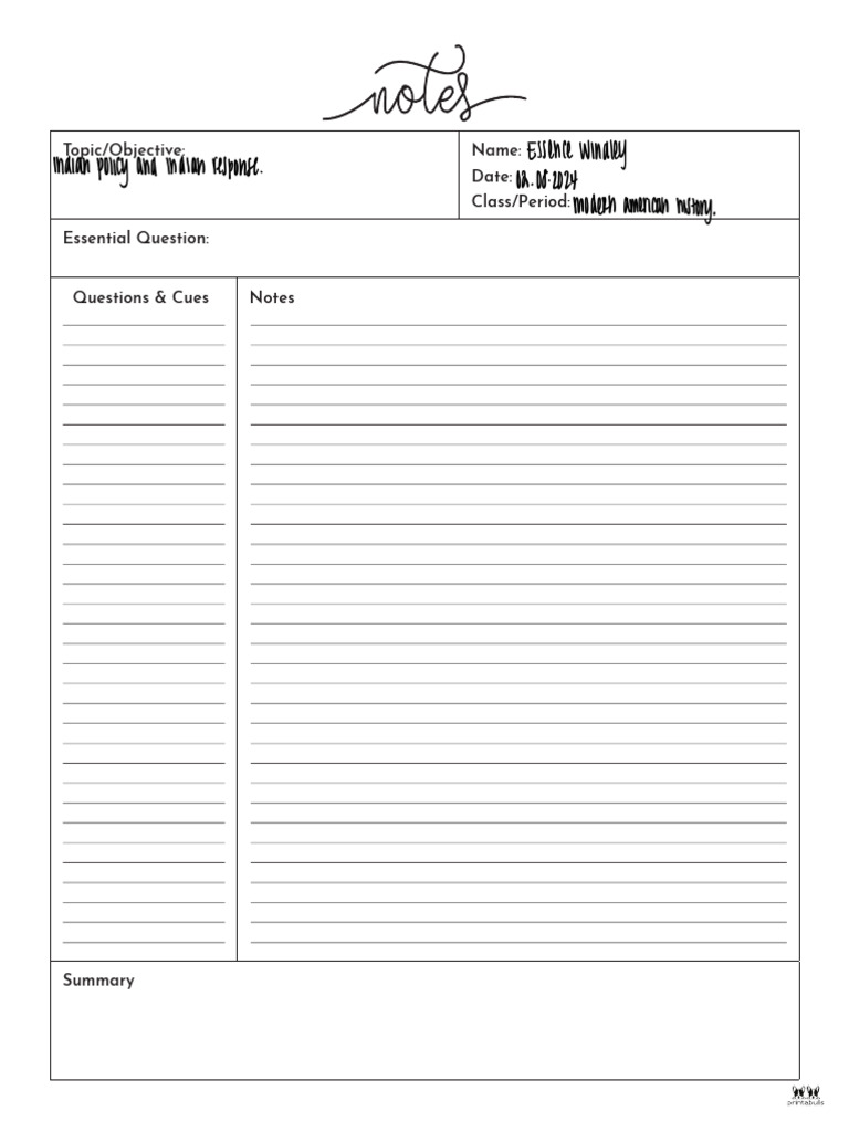Printable Cornell Notes Template 1 | PDF