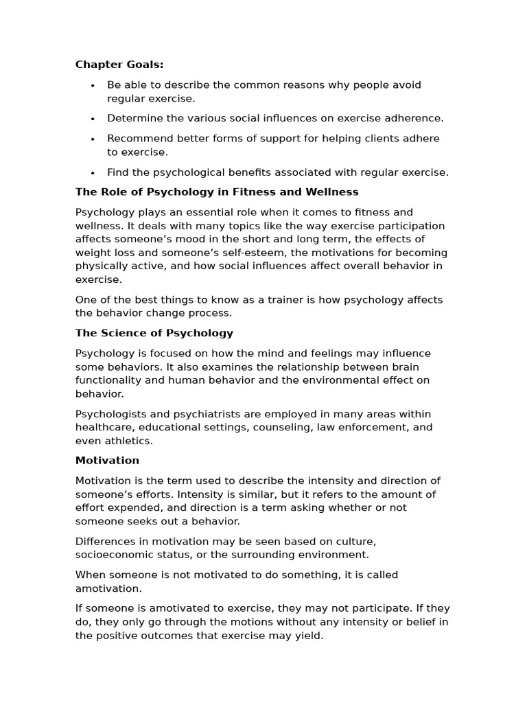 Chapter 3 Psychology of Exercise | PDF | Motivation | Motivational