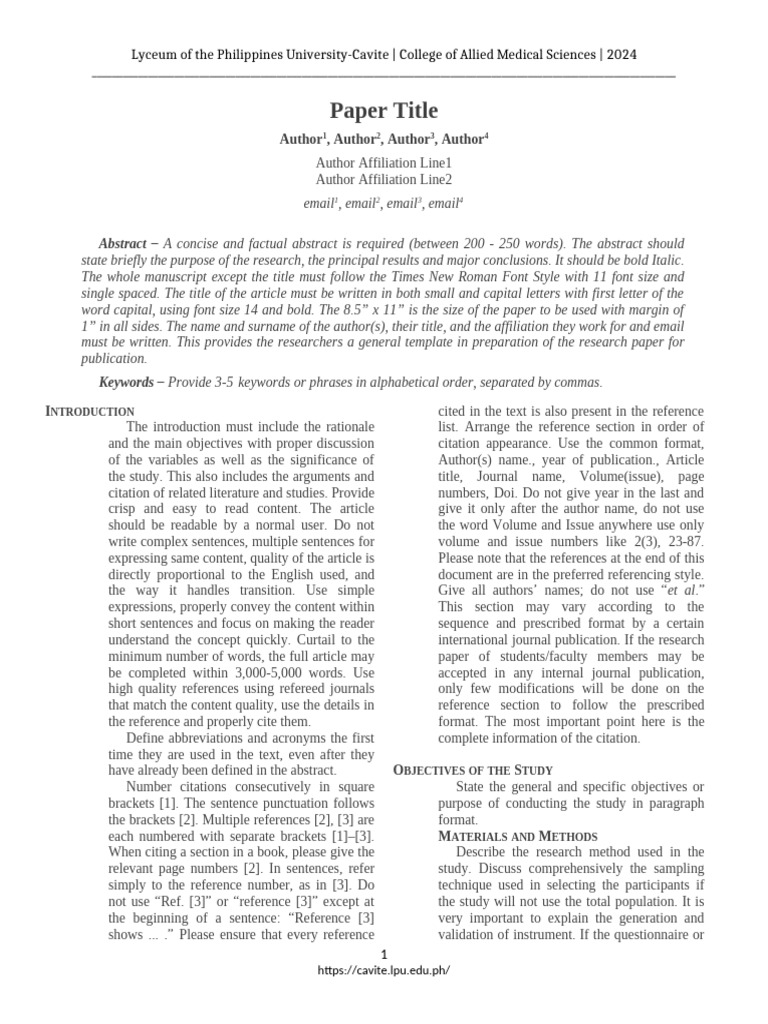 IMRD - Paper Template crd2024 | PDF | Citation | Writing