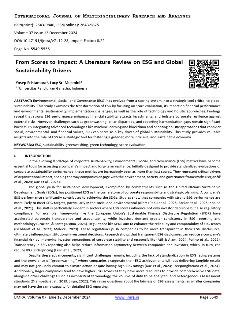 From Scores to Impact a Literature Review on ESG A | PDF | Sustainability | Governance