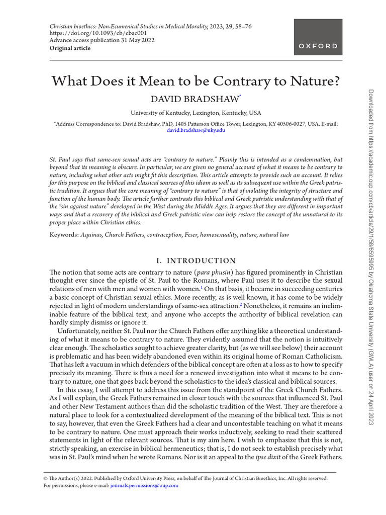 Contrary To Nature Bradshaw | PDF | Bible | Natural Law