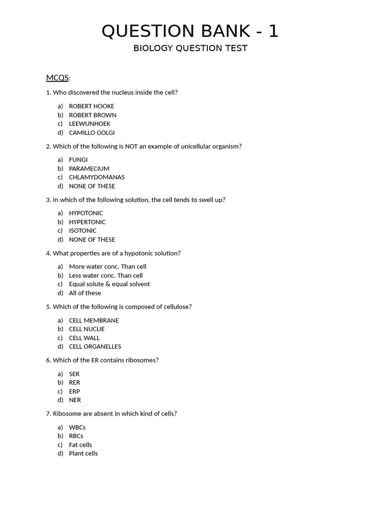 Class 9 Biology Question Bank | PDF