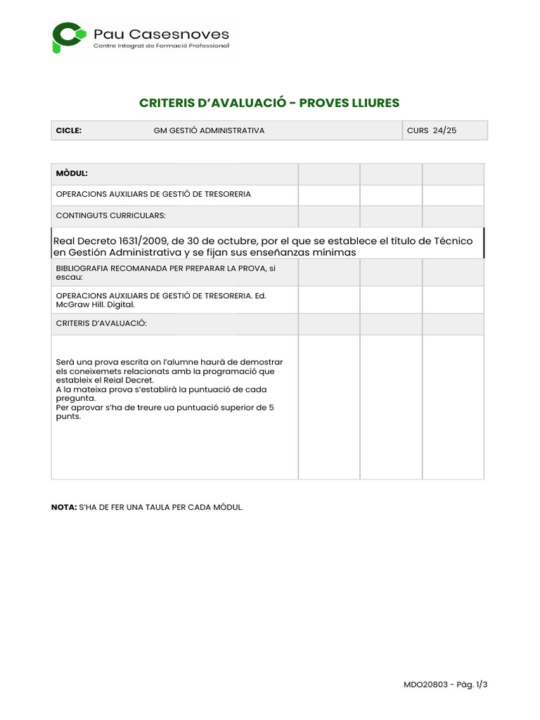 Adg21 Criteris Davaluació Les Proves Lliures | PDF