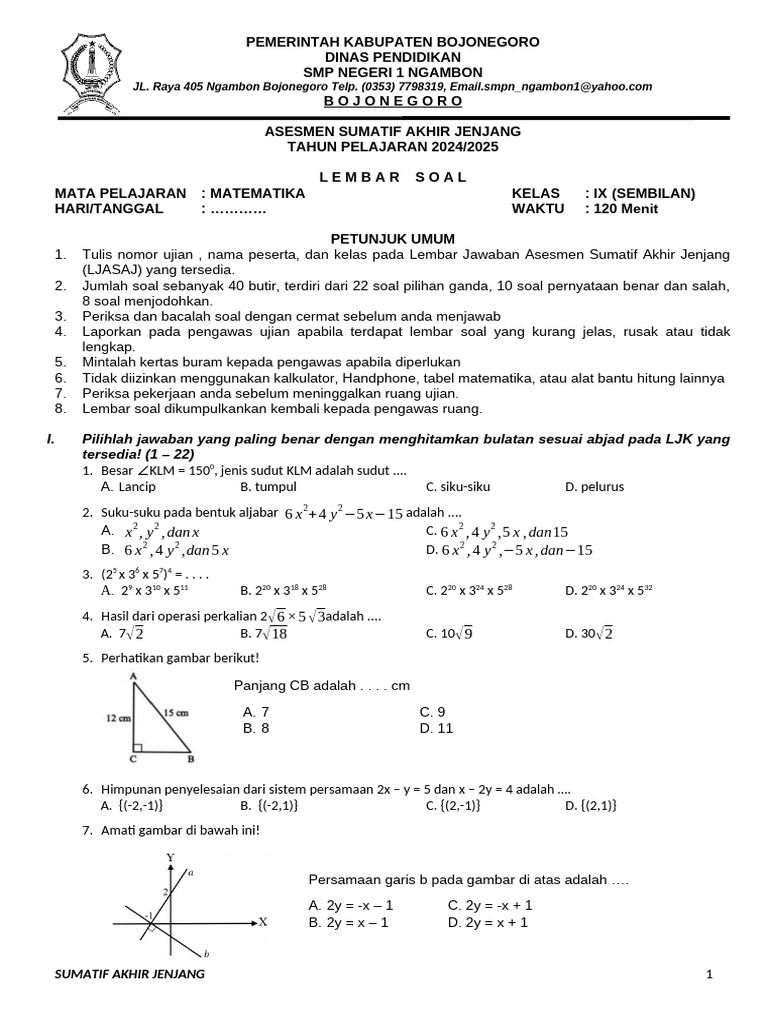 Soal Matematika Asaj 2025 | PDF