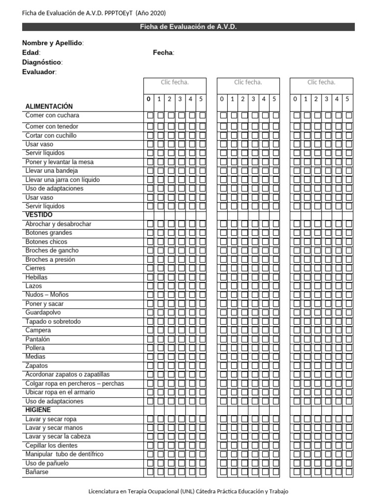 Ficha de Evaluación de AVD | PDF
