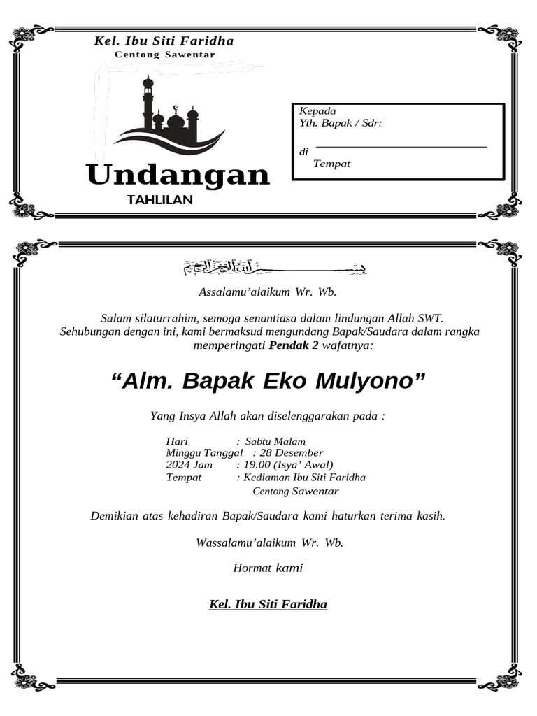 Undangan Tahlil pendak 2 (2) | PDF