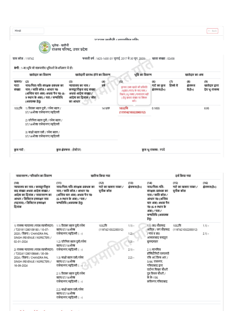 Khata No 2458 Kjhasra 1032m | PDF