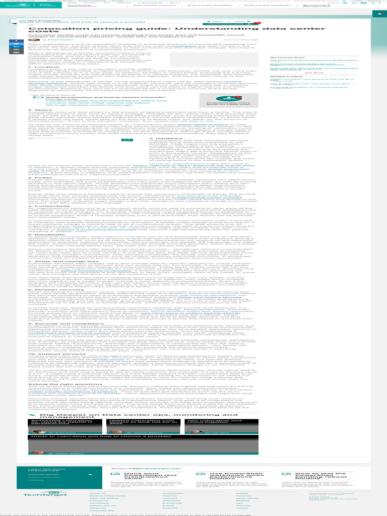 Colocation Pricing Guide - Understanding Data Center Costs - TechTarget | PDF | Data Center | Fee