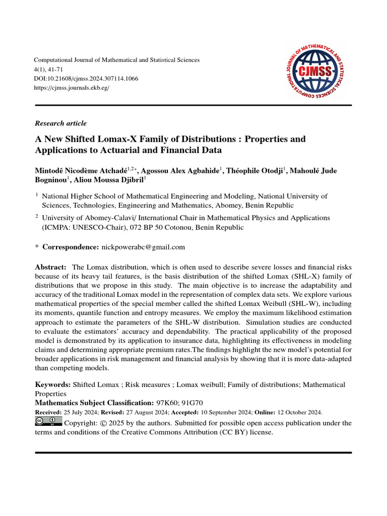 A New Shifted Lomax-X Family of Distributions: Properties and Applications To Actuarial and ...