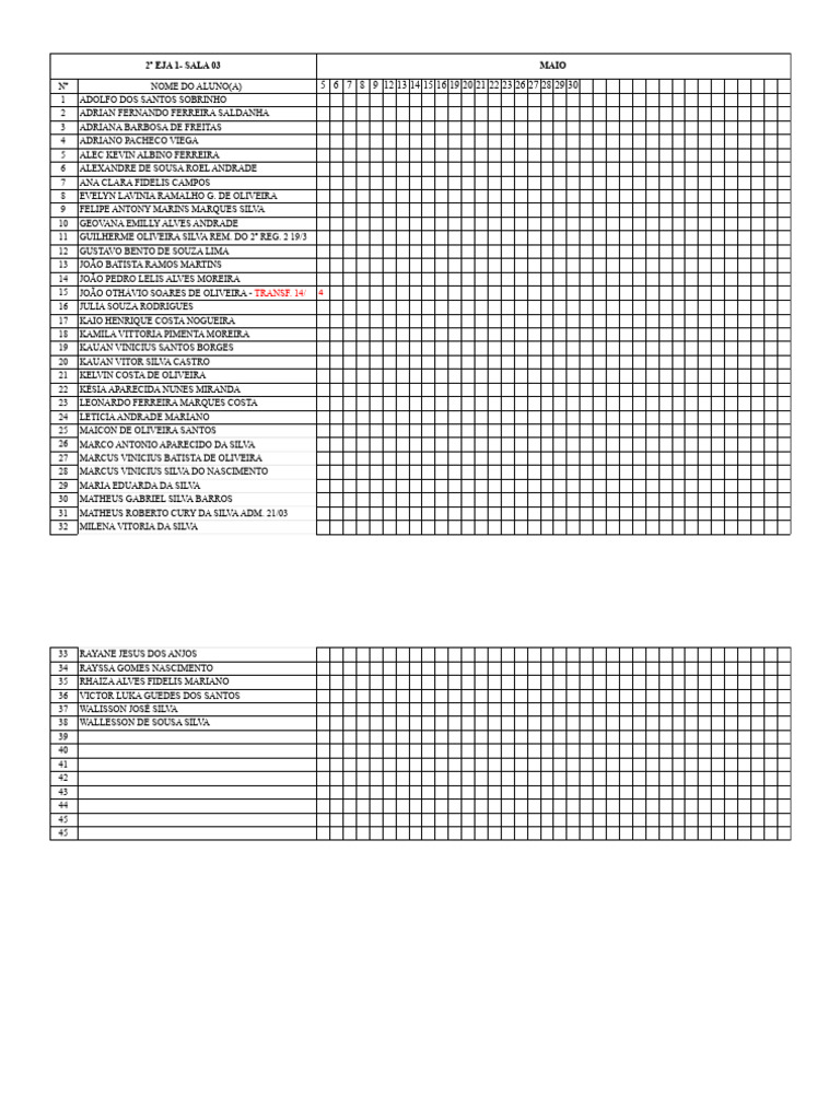 Noturno Chamada 2025 - 2ºEJA1-2 | PDF