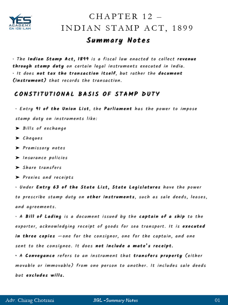 Overview of Indian Stamp Act, 1899 | PDF