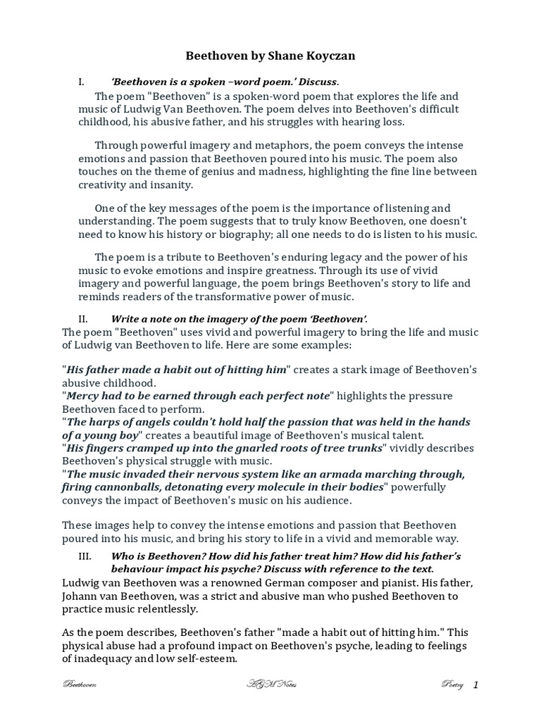 Poetry Beethoven by Shane Koyczan | PDF | Ludwig Van Beethoven | Poetry